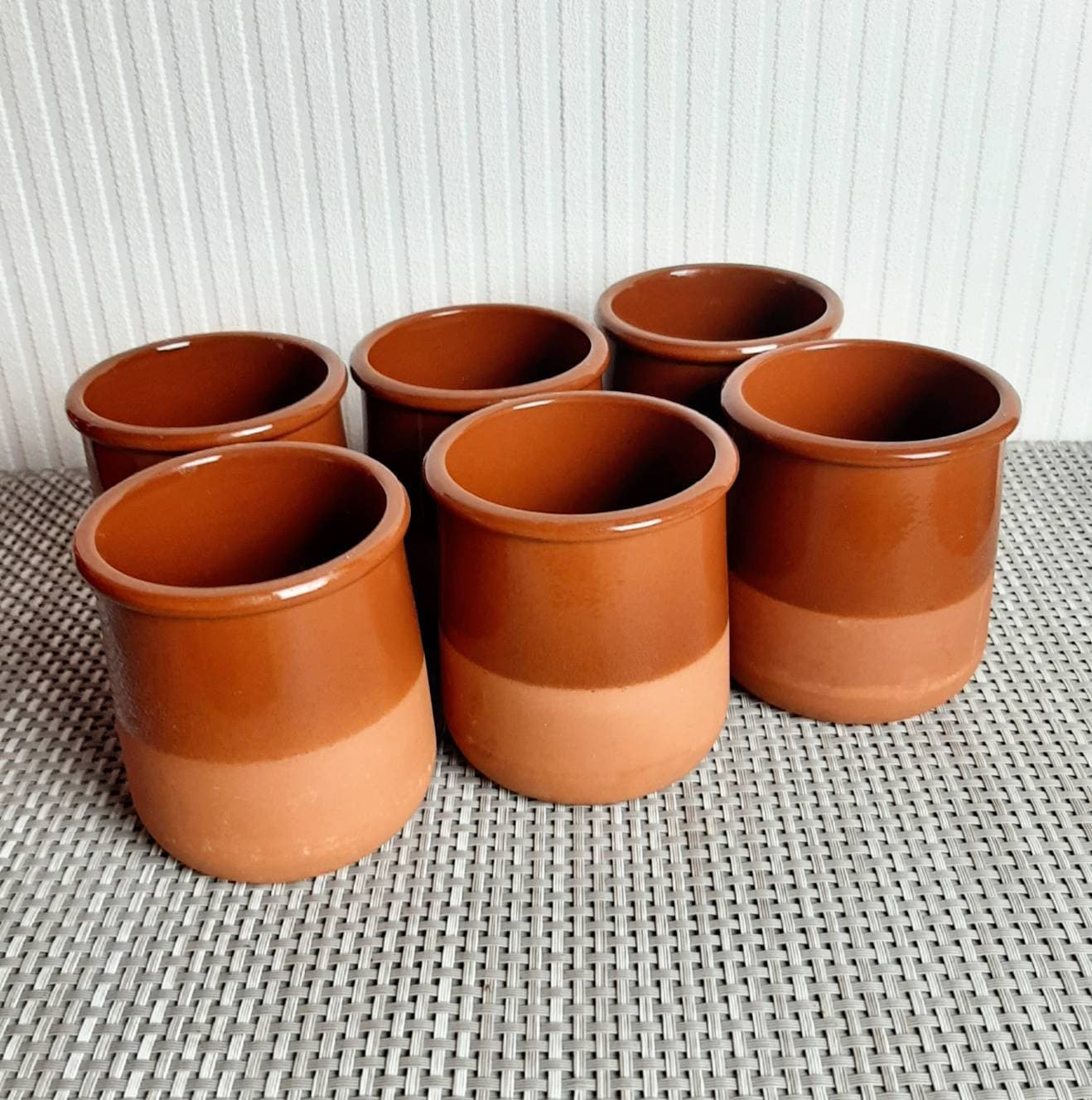 Set of Six Cermer Glazed Terracota Yoghurt Pots Pottery Ramekin Pots ...