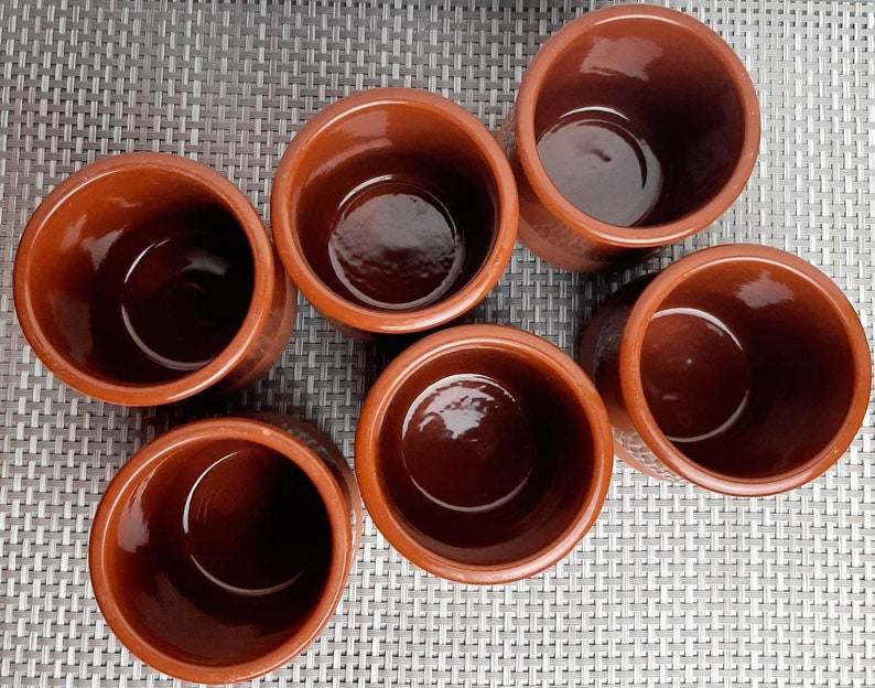 Set of Six Cermer Glazed Terracota Yoghurt Pots Pottery Ramekin Pots ...