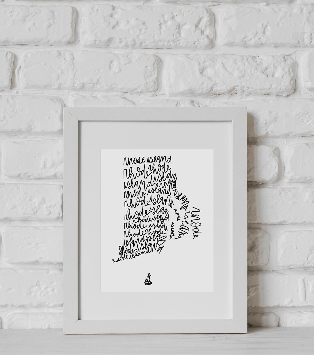 Rhode Island State Cursive Lettered Print - State Silhouette Collection ...