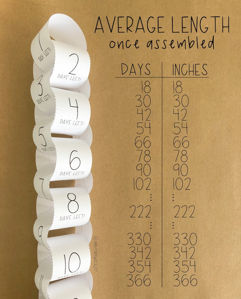 Daily Countdown Chain Printable Digital Download Numbered One Year ...