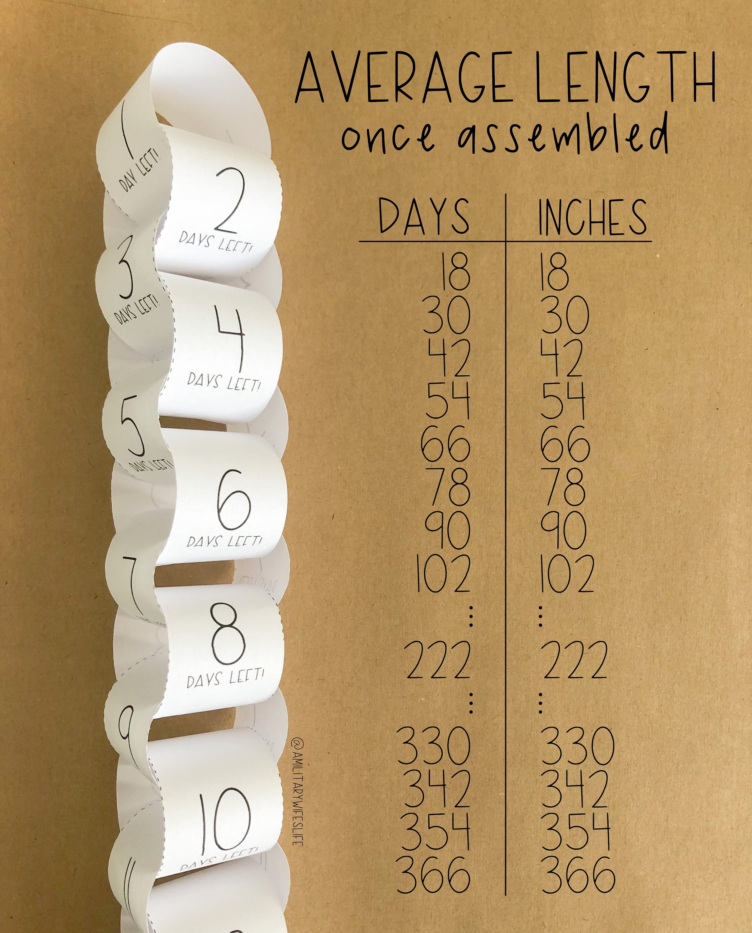 Daily Countdown Chain Printable Digital Download Numbered One Year Countdown, Military ...