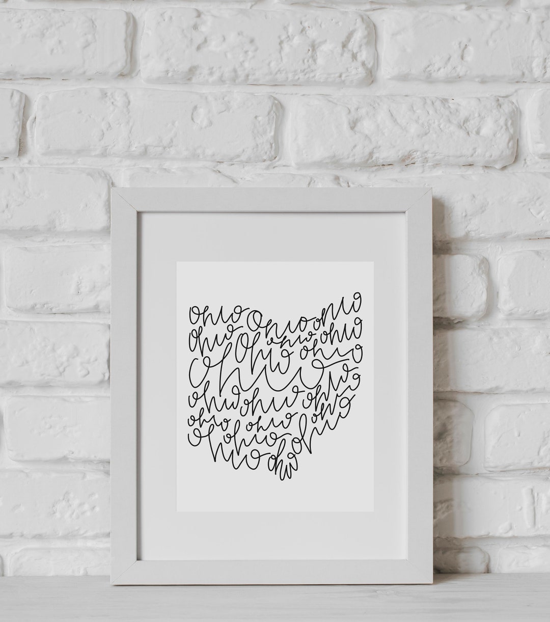 Ohio State Cursive Lettered Print - State Silhouette Collection, OH USA ...