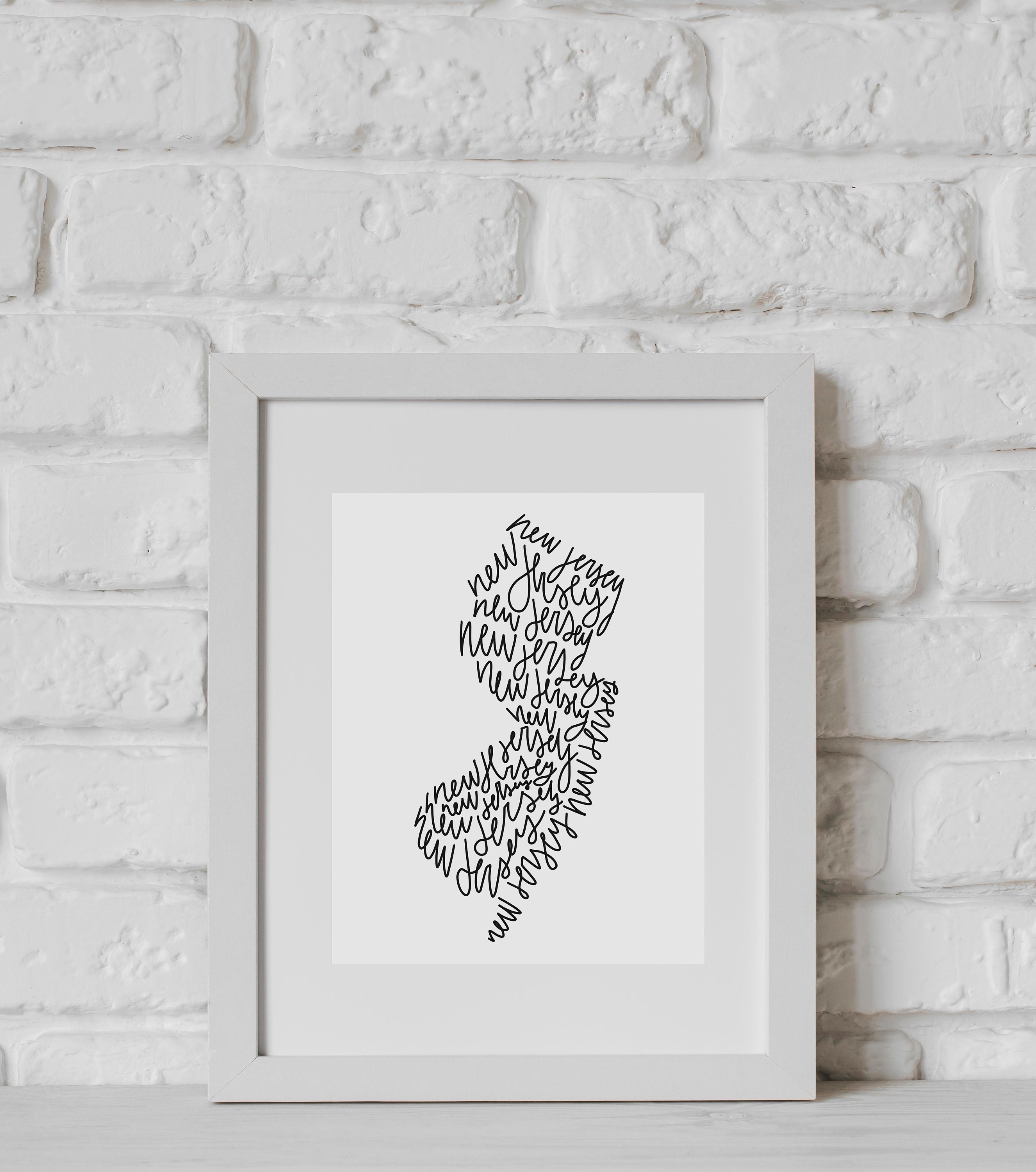 New Jersey State Cursive Lettered Print State Silhouette Collection, NJ ...