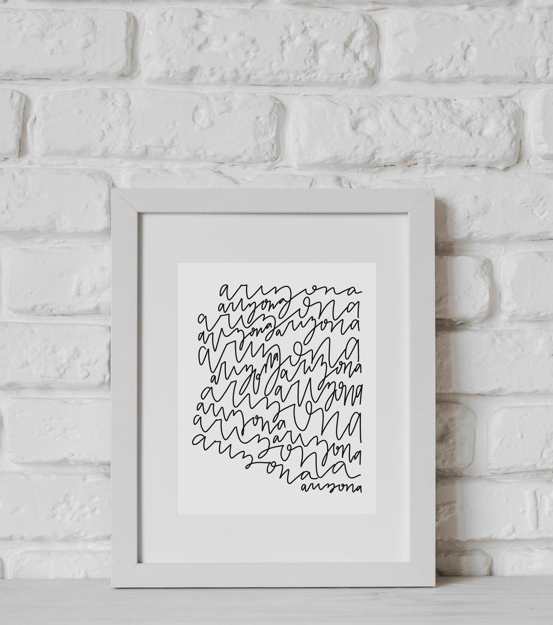 Arizona State Cursive Lettered Print - State Silhouette Collection, AZ ...