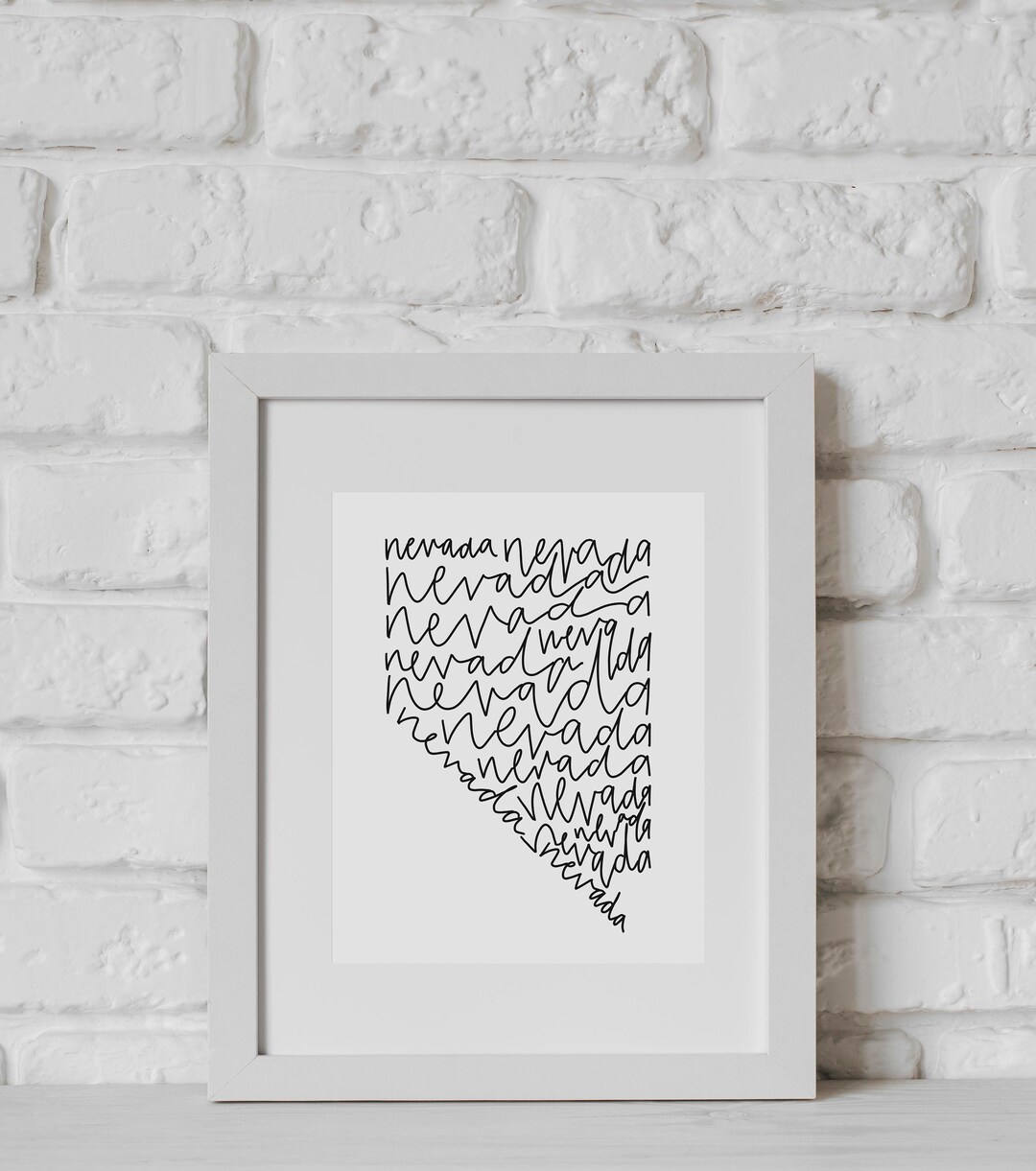 Nevada State Cursive Lettered Print State Silhouette Collection, NV USA ...