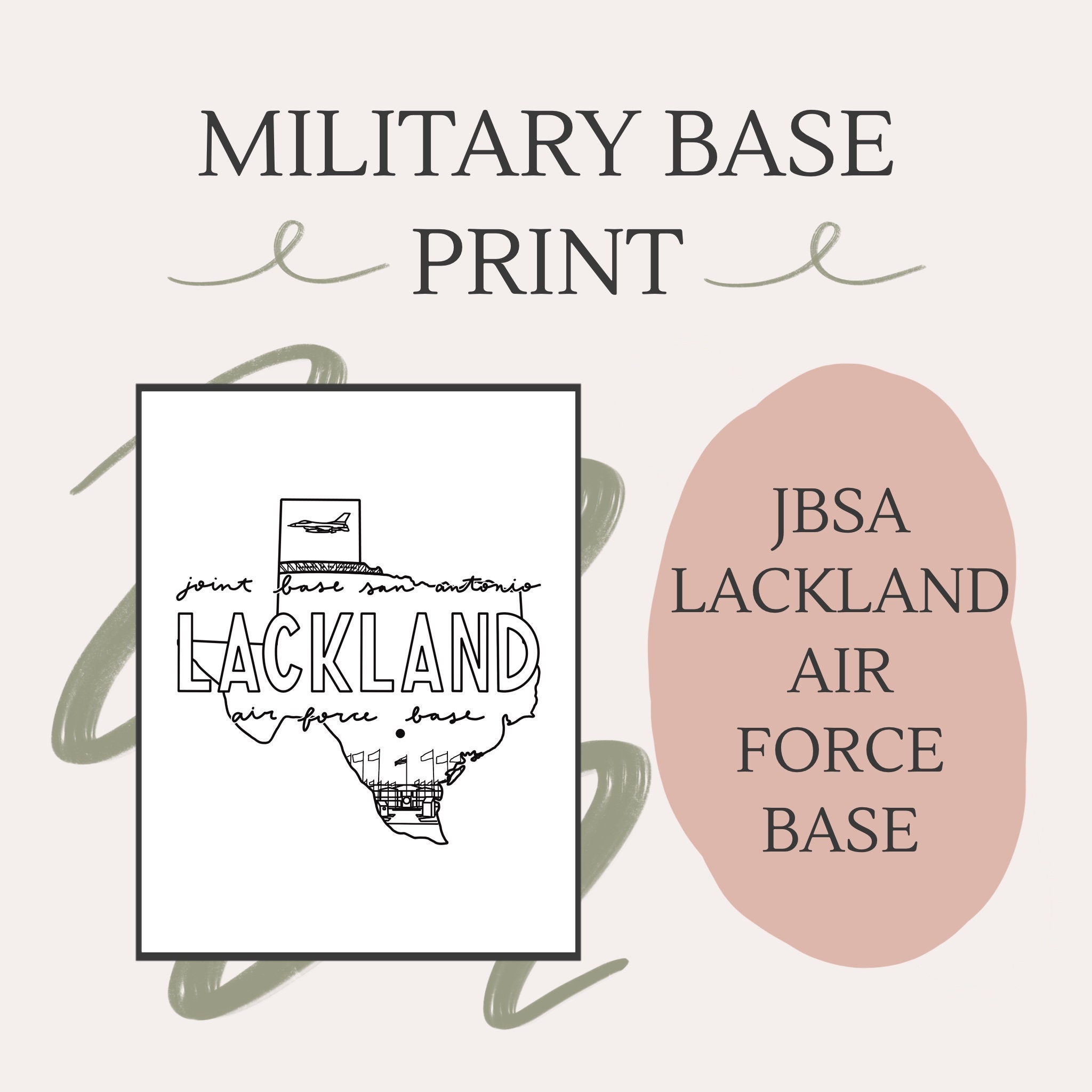Lackland Joint Base San Antonio Print Unframed Military Illustration ...
