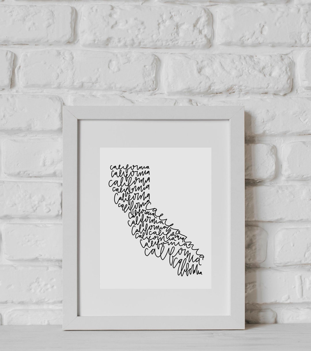 California State Cursive Lettered Print - State Silhouette Collection ...