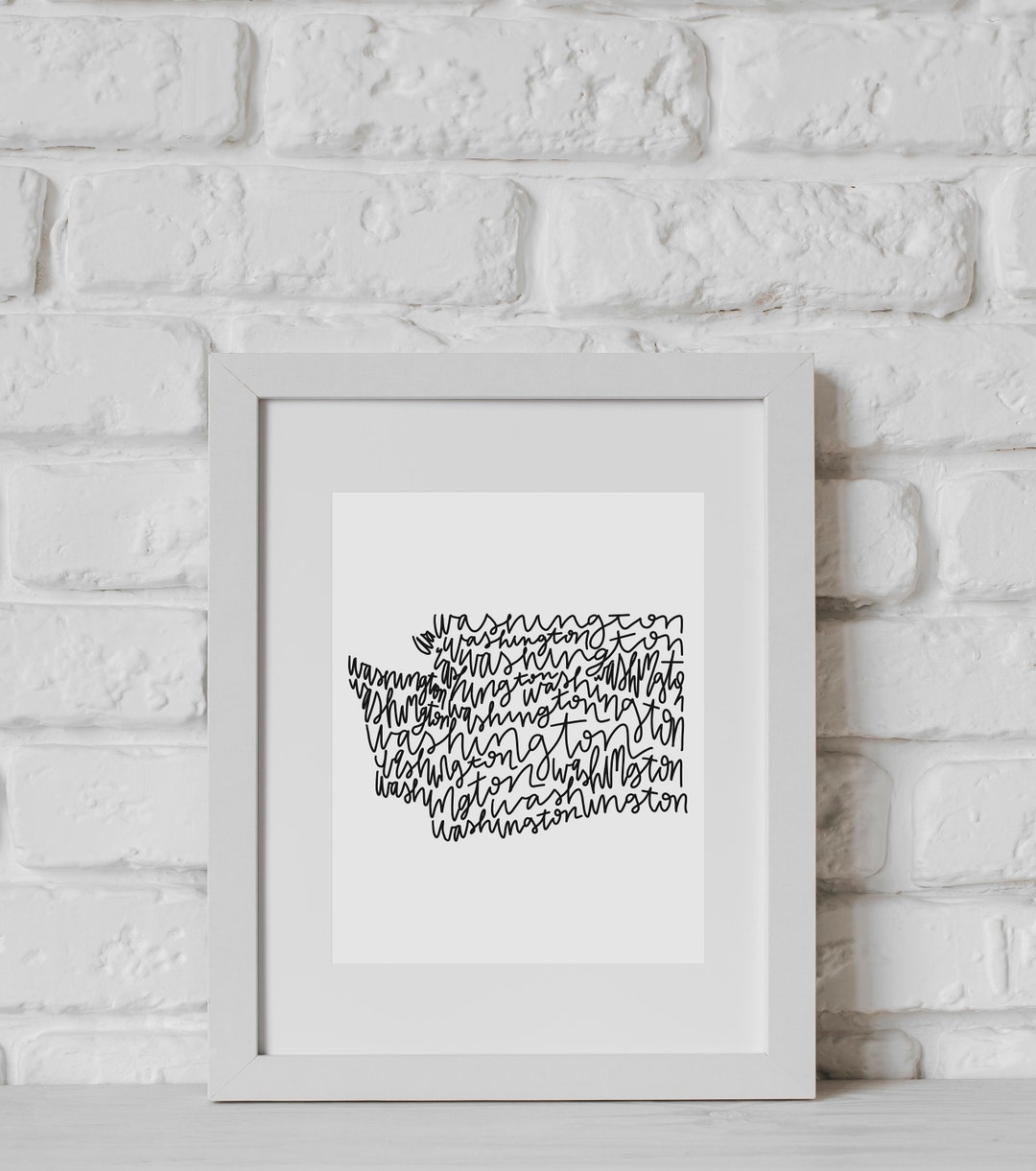 Washington State Cursive Lettered Print- State Silhouette Collection ...