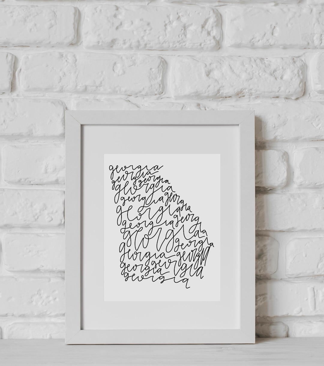 Georgia State Cursive Lettered Print - State Silhouette Collection, GA ...