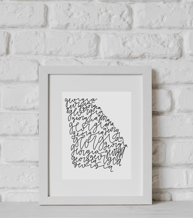 Georgia State Cursive Lettered Print - State Silhouette Collection, GA ...