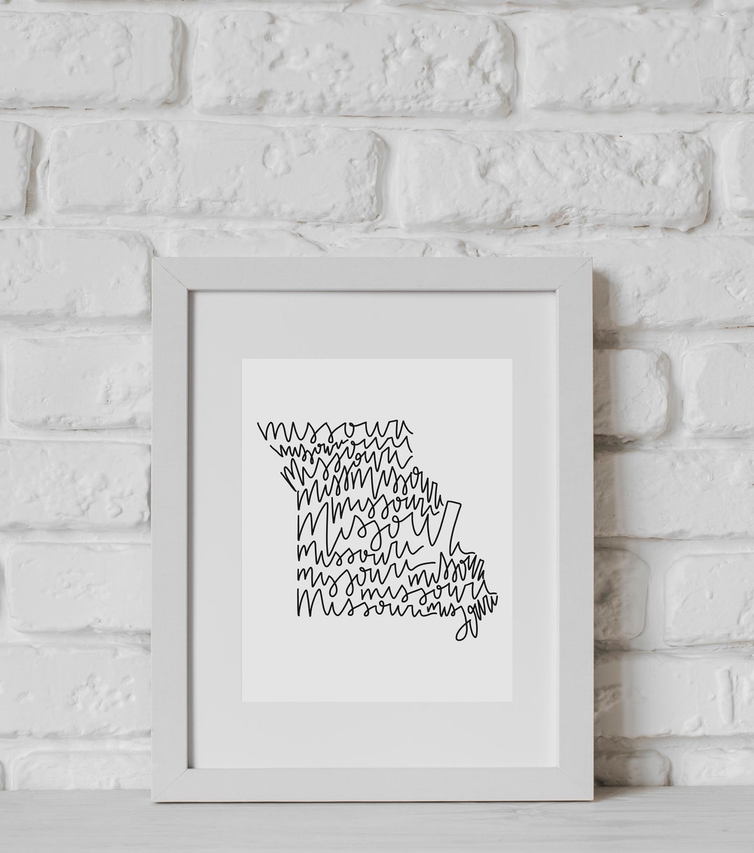 Missouri State Cursive Lettered Print - State Silhouette Collection, MO ...