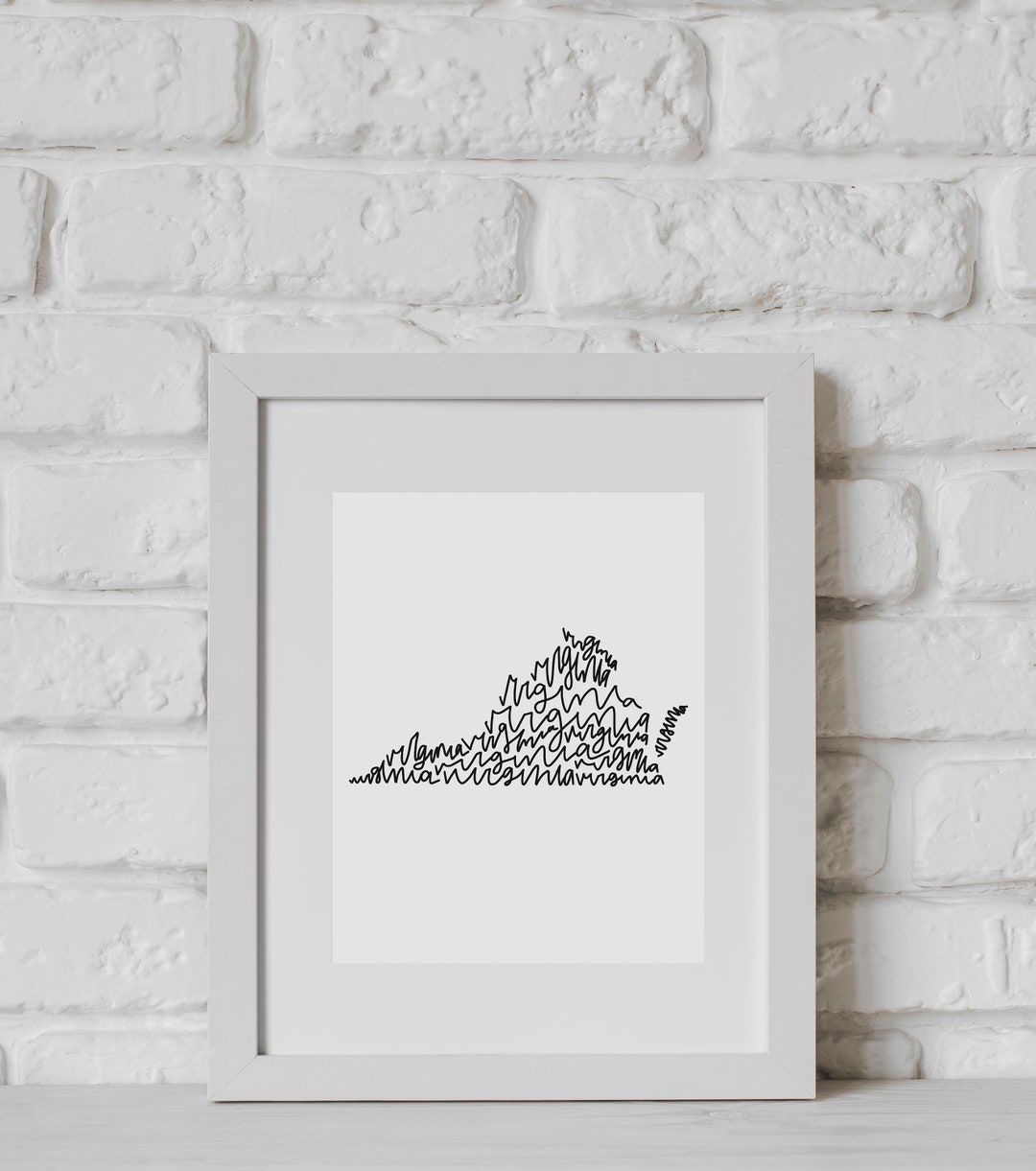Virginia State Cursive Lettered Print- State Silhouette Collection, VA ...