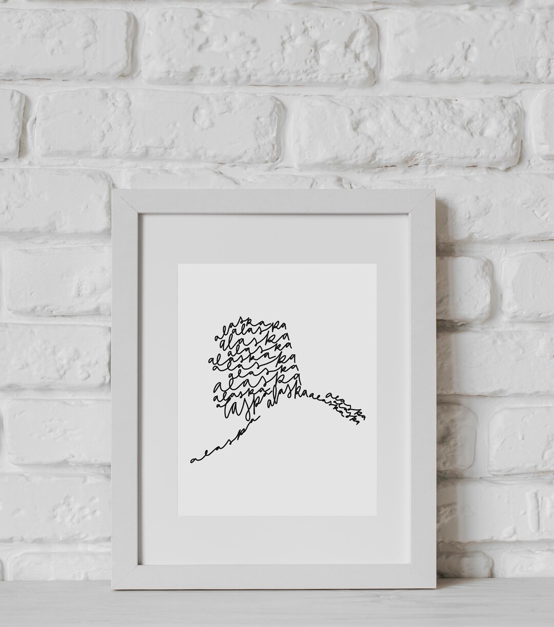 Alaska State Cursive Lettered Print - State Silhouette Collection, AK ...