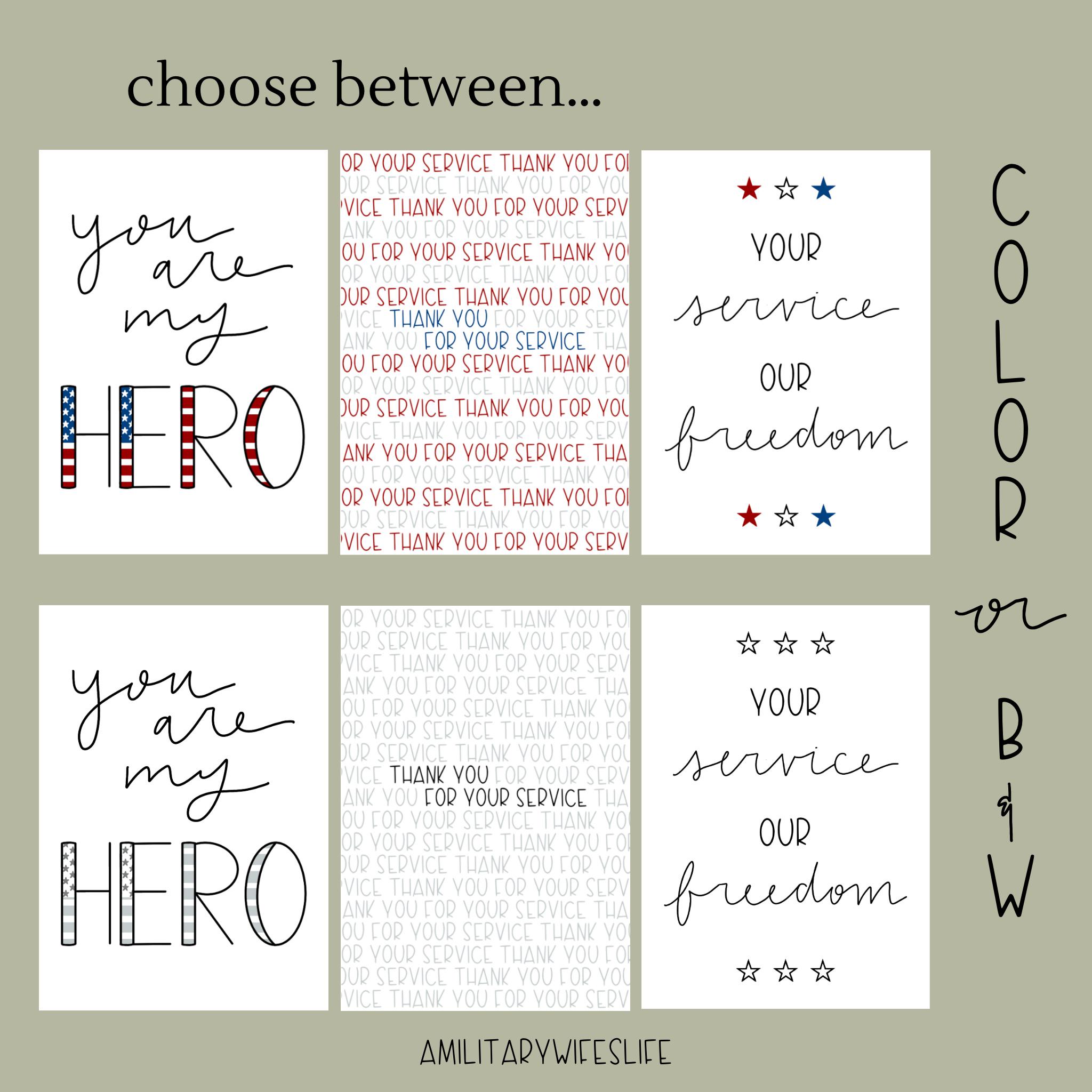 Military Service Cards Blank Set of 3 - Retirement Gift, Thank You for ...