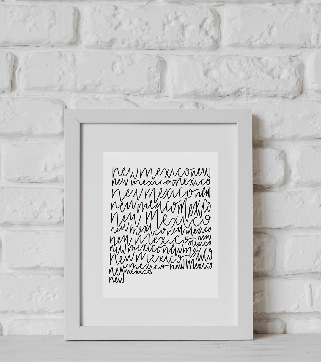 New Mexico State Cursive Lettered Print - State Silhouette Collection ...