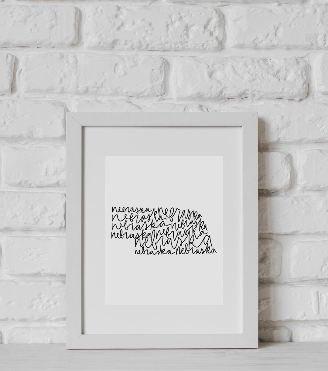 Nebraska State Cursive Lettered Print - State Silhouette Collection, NE ...