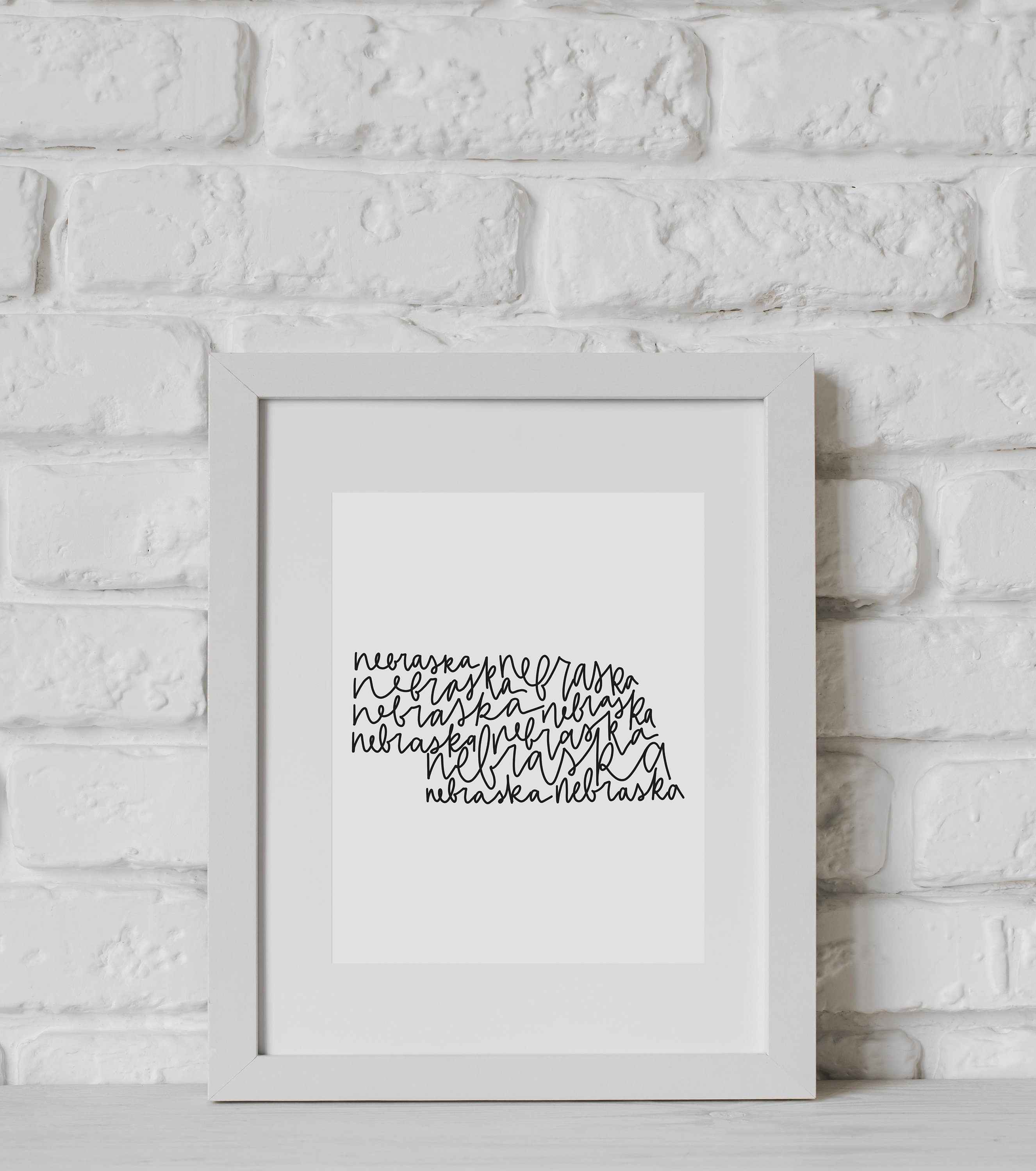 Nebraska State Cursive Lettered Print State Silhouette Collection, NE ...