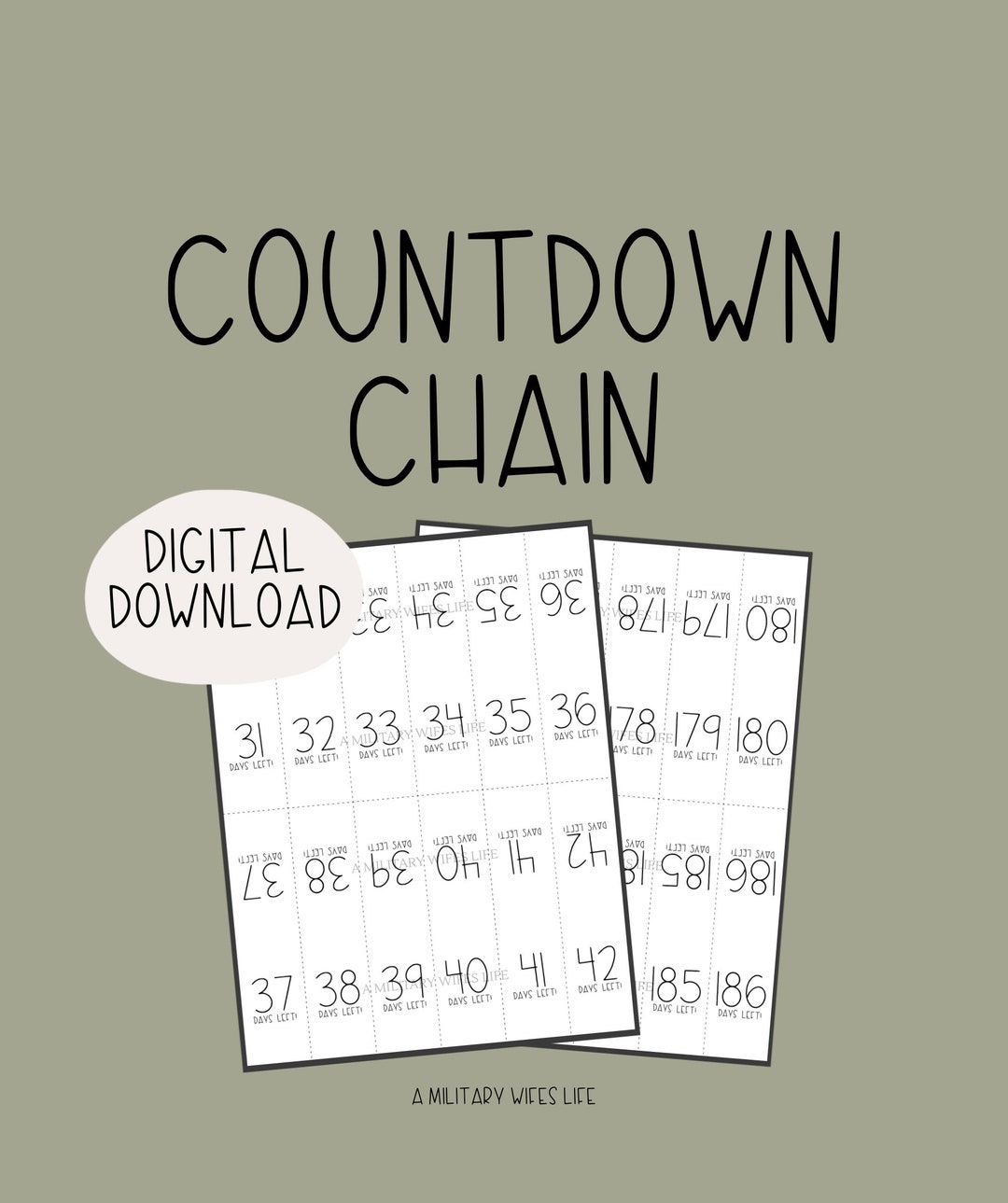 Daily Countdown Chain Printable Digital Download - Numbered One Year ...