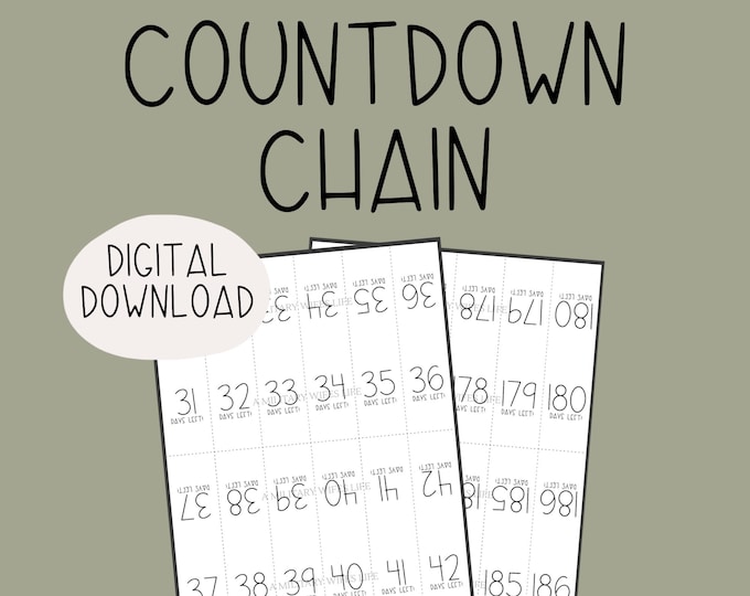 Daily Countdown Chain Printable Digital Download Numbered One Year ...