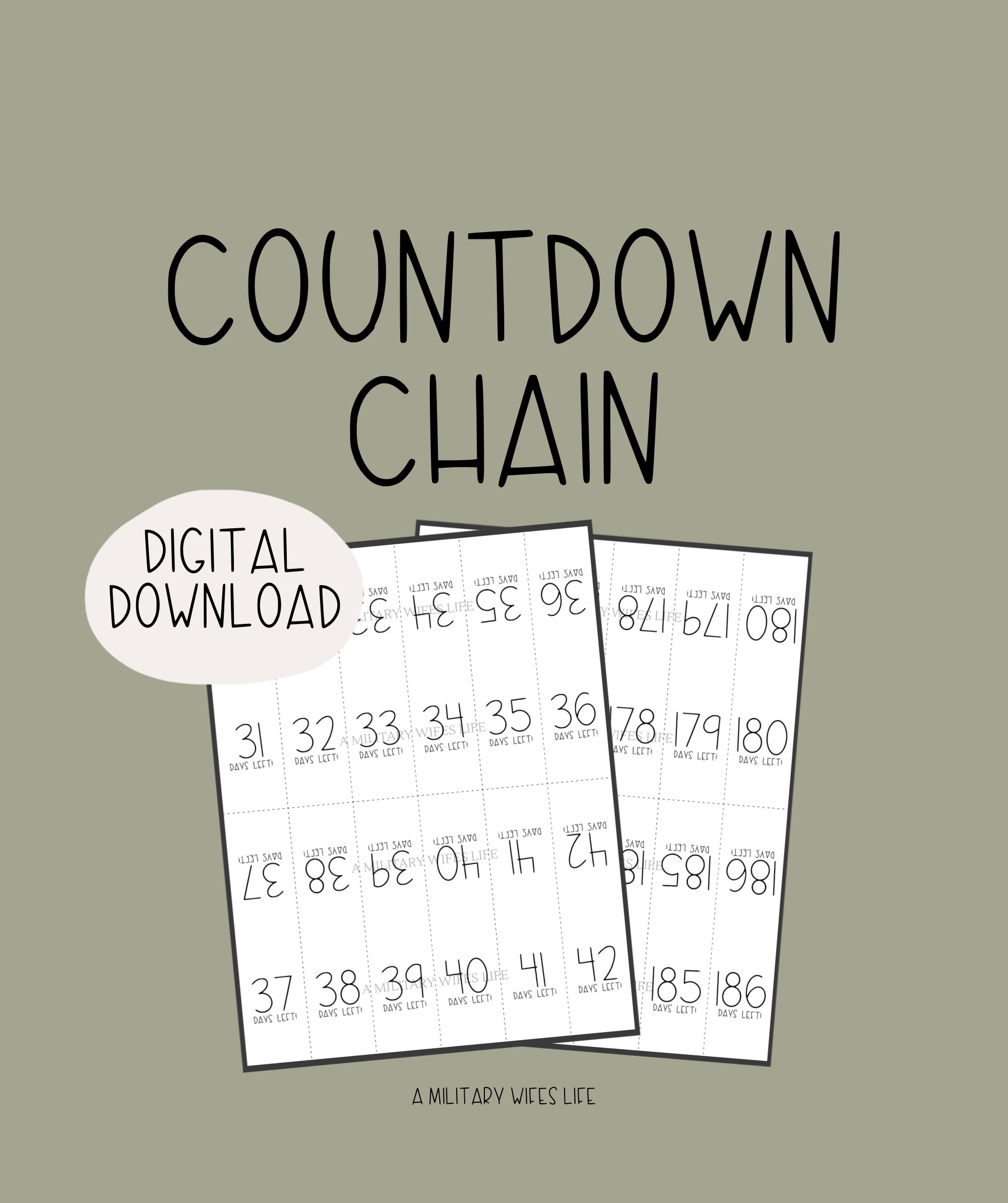 Daily Countdown Chain Printable Digital Download Numbered One Year ...