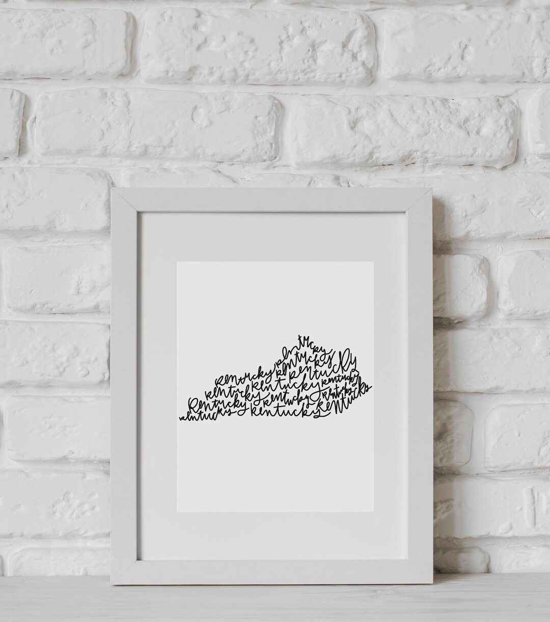 Kentucky State Cursive Lettered Print - State Silhouette Collection, KY ...