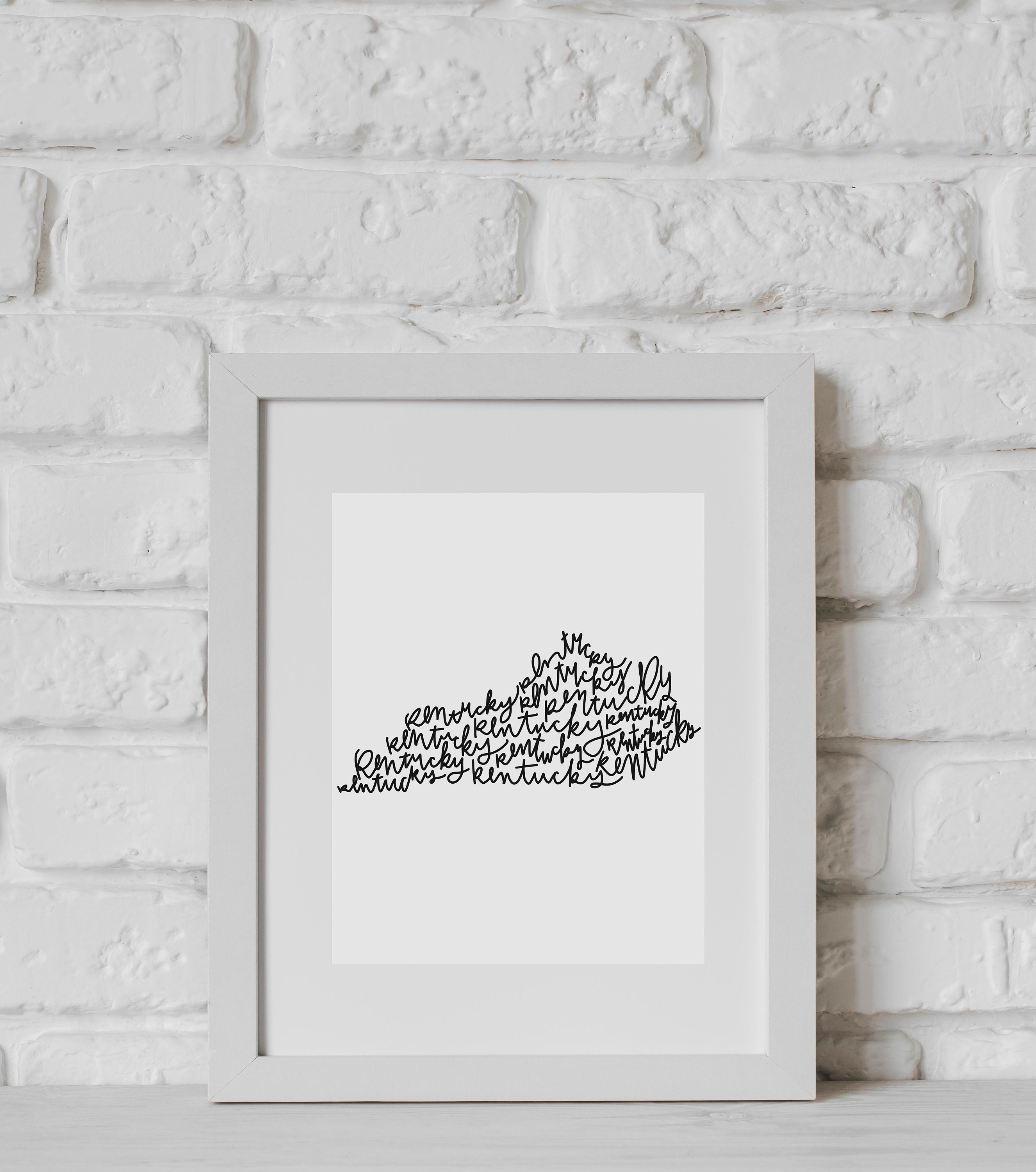 Kentucky State Cursive Lettered Print State Silhouette Collection, KY ...