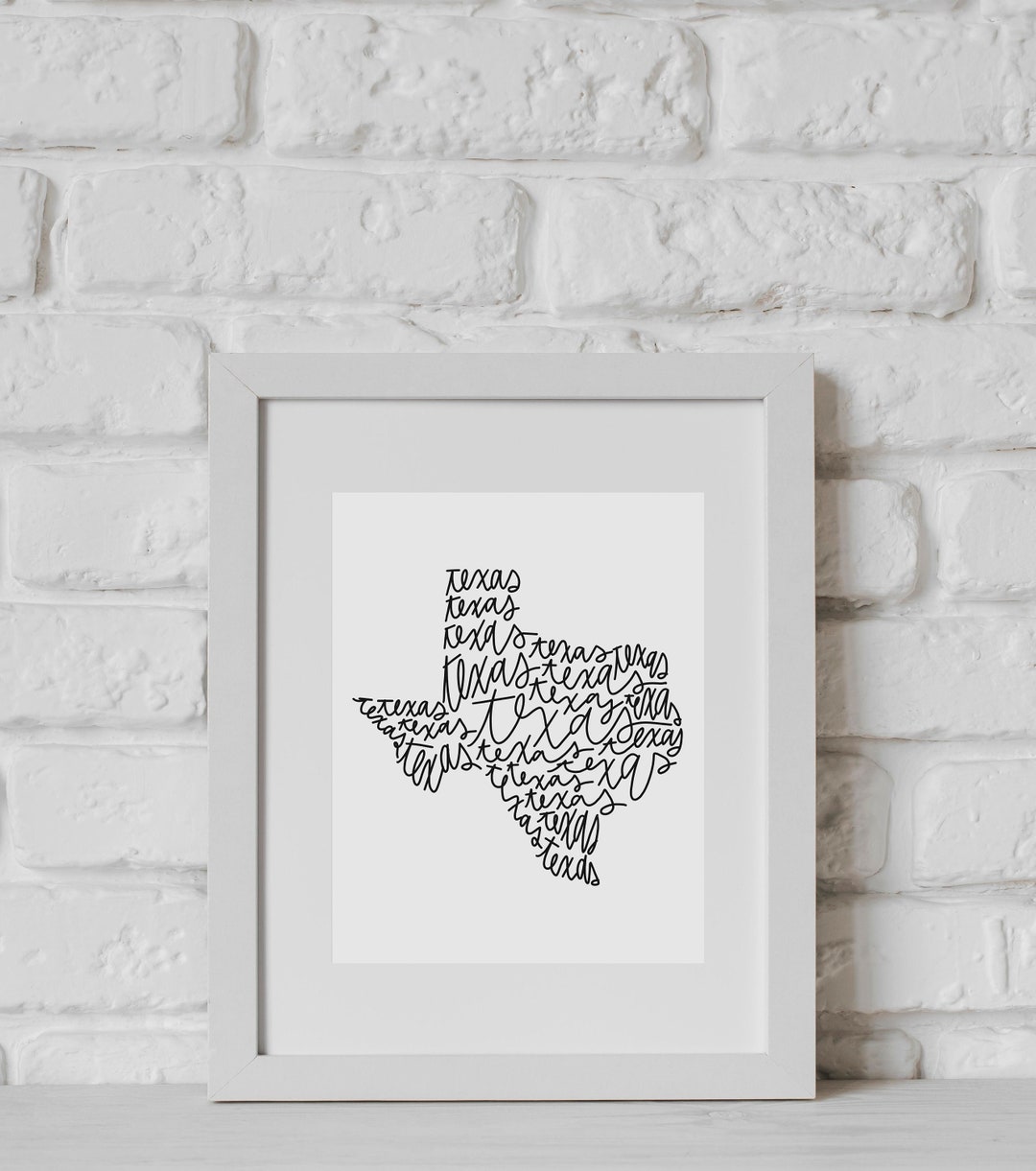 Texas State Cursive Lettered Print- State Silhouette Collection, TX USA ...