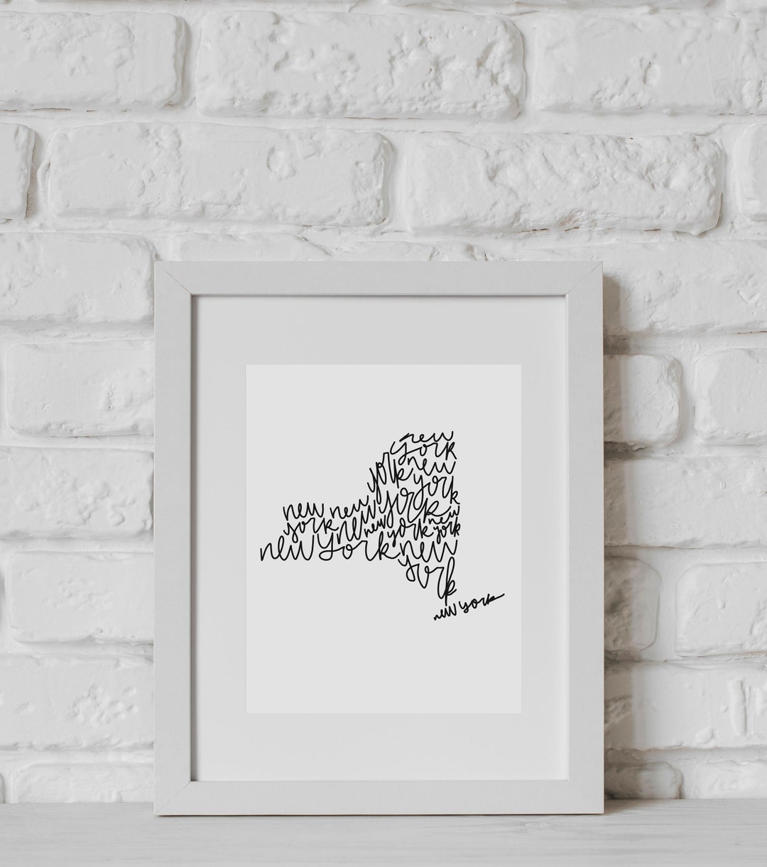New York State Cursive Lettered Print - State Silhouette Collection, NY ...