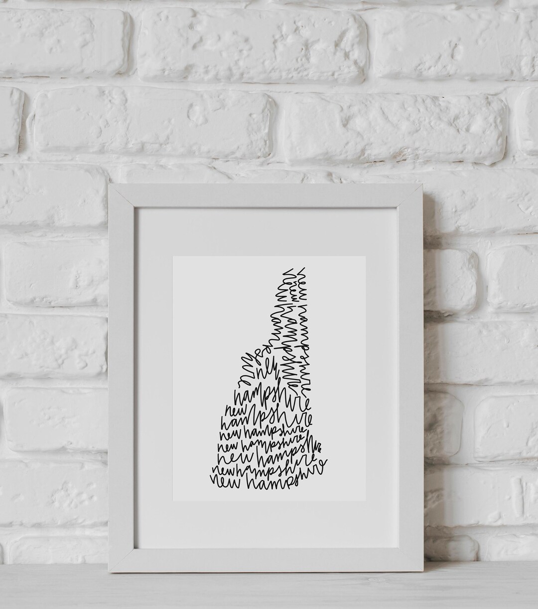 New Hampshire State Cursive Lettered Print - State Silhouette ...