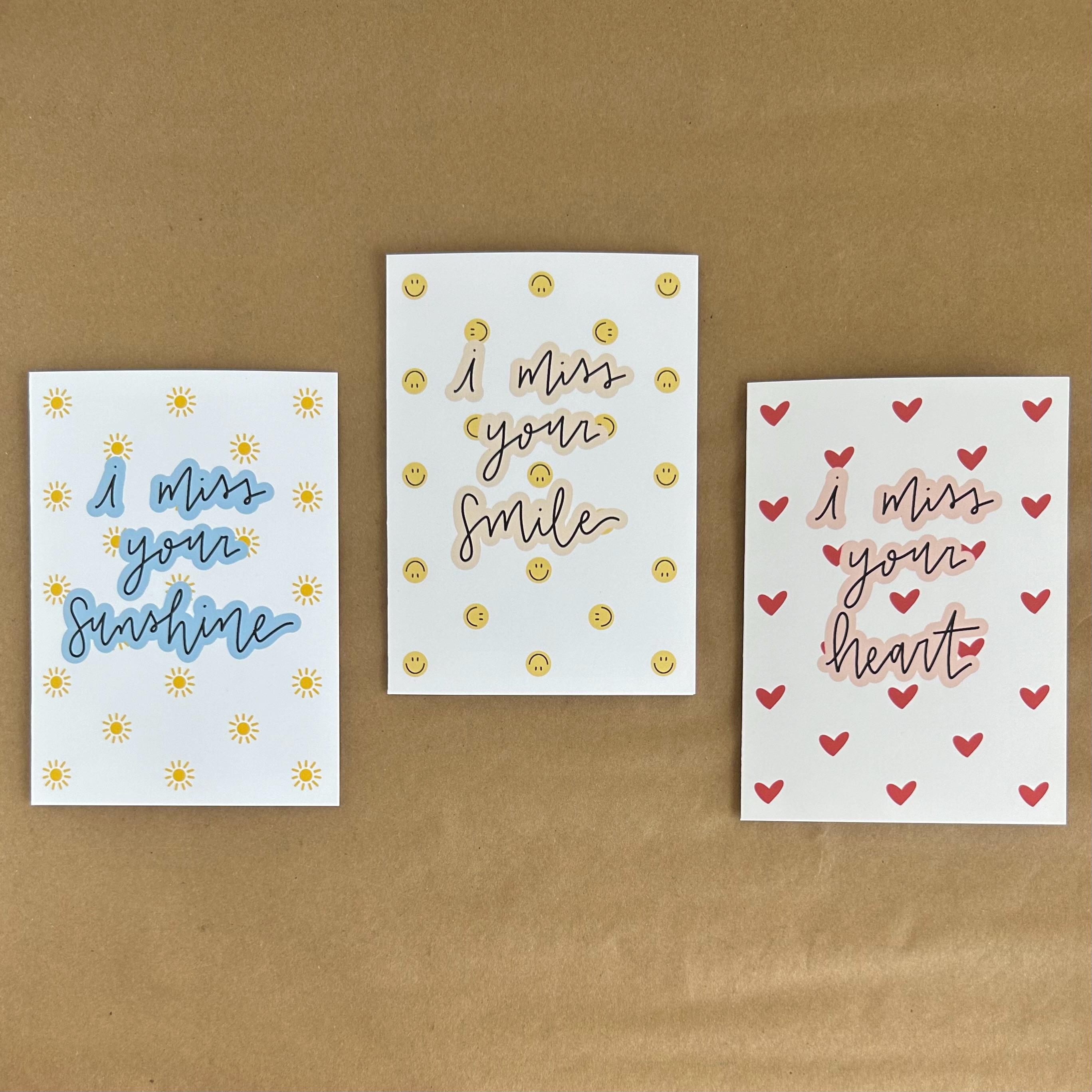 I Miss You Greeting Cards Blank Set of 3 - Moving, Long Distance ...