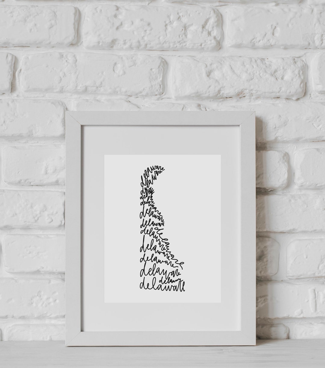 Delaware State Cursive Lettered Print - State Silhouette Collection, DE ...