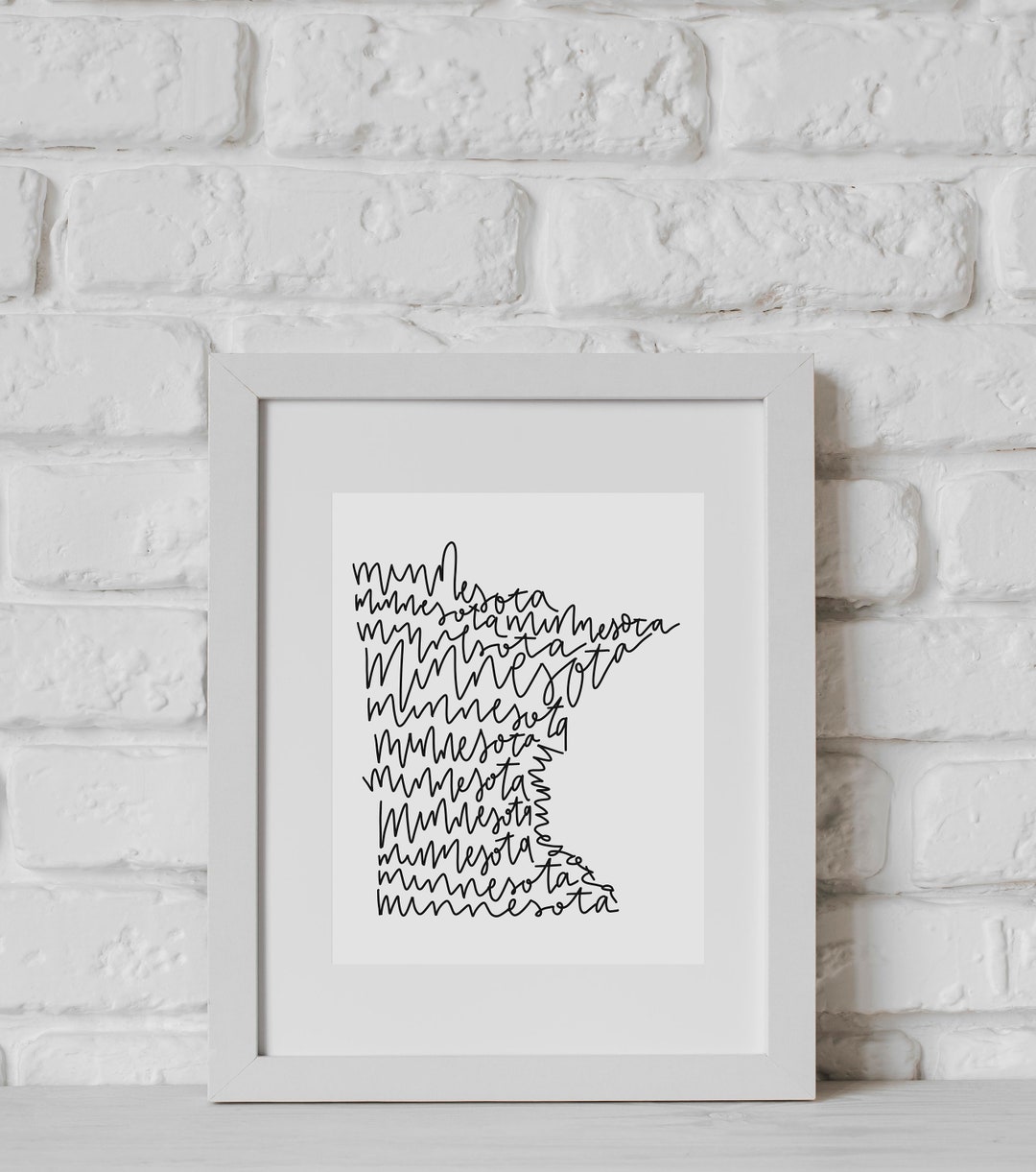 Minnesota State Cursive Lettered Print - State Silhouette Collection ...