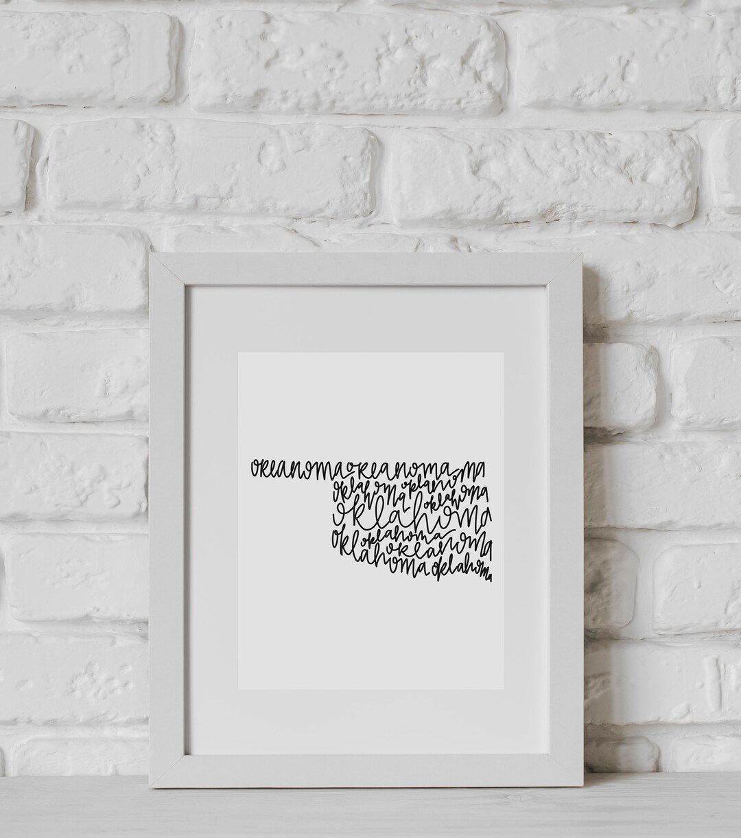 Oklahoma State Cursive Lettered Print - State Silhouette Collection, OK ...