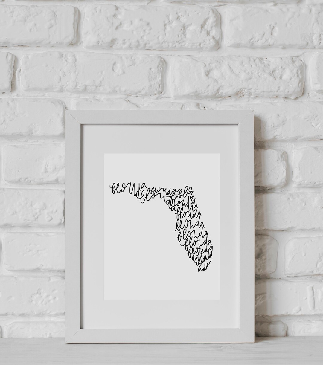 Florida State Cursive Lettered Print - State Silhouette Collection, FL ...