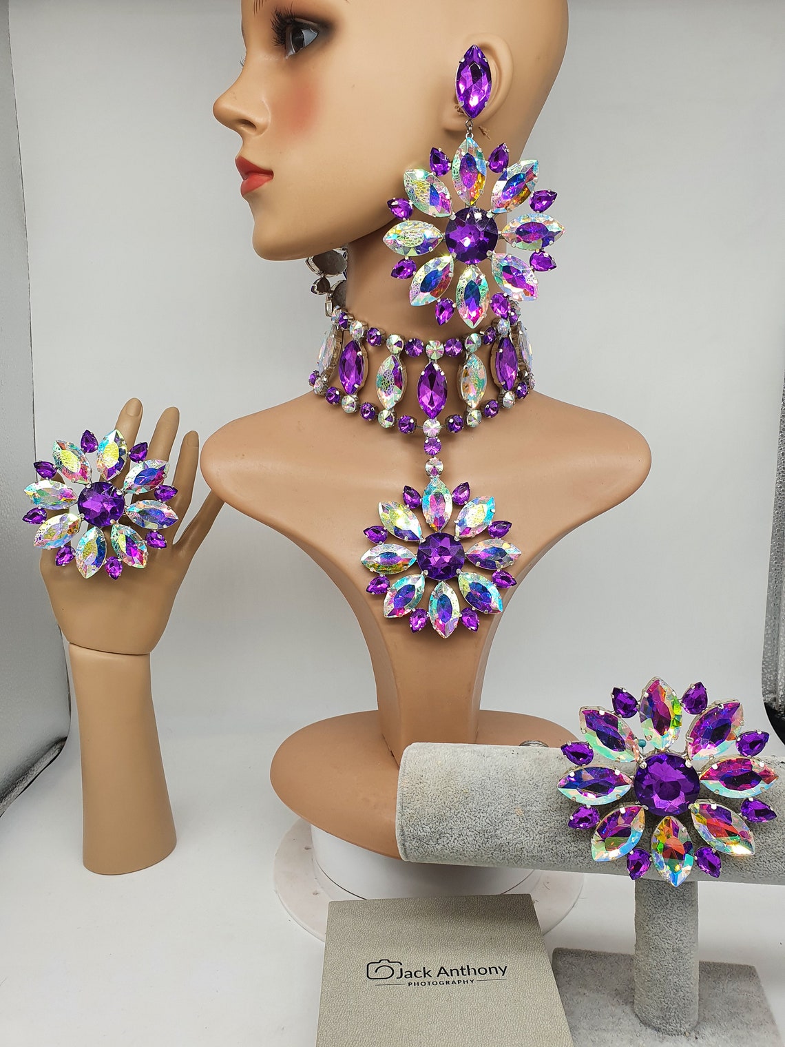 Drag queen jewellery purple and ab set earring necklace and | Etsy