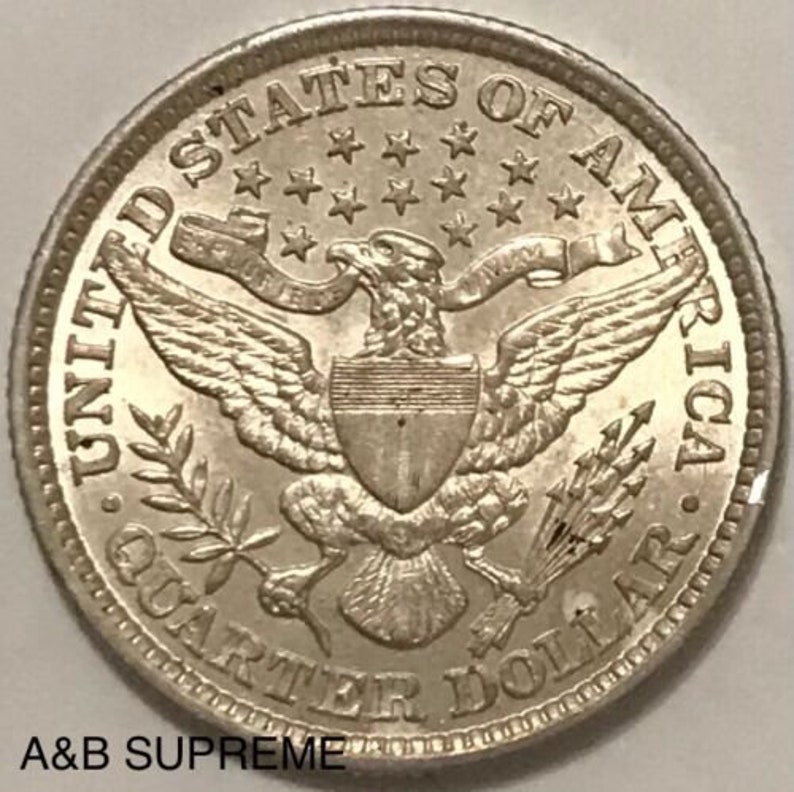 1892 Barber Quarter Bu-gem Uncirculated 90% Silver - Etsy