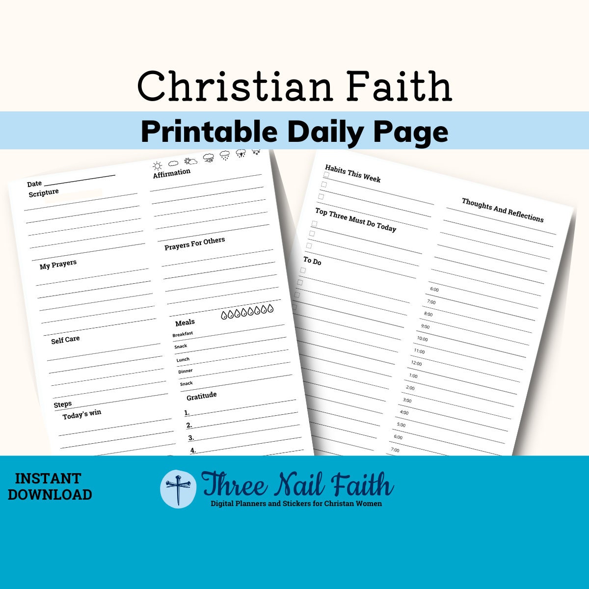 Printable Christian Faith Daily Planner Page, Instant Download, Print ...