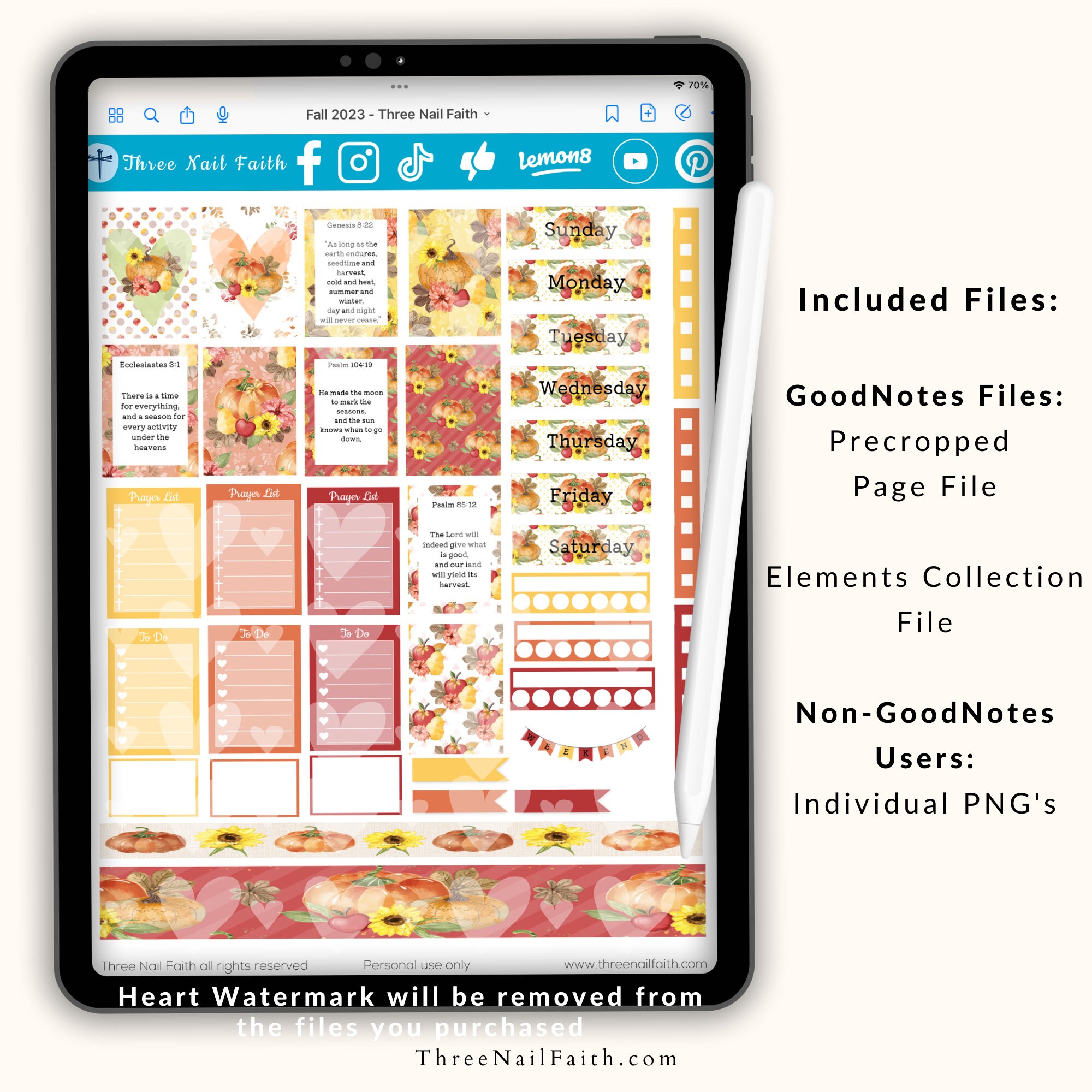 Fall Pumpkin Digital Planner Sticker Set, Autumn Theme, Faith Bible ...