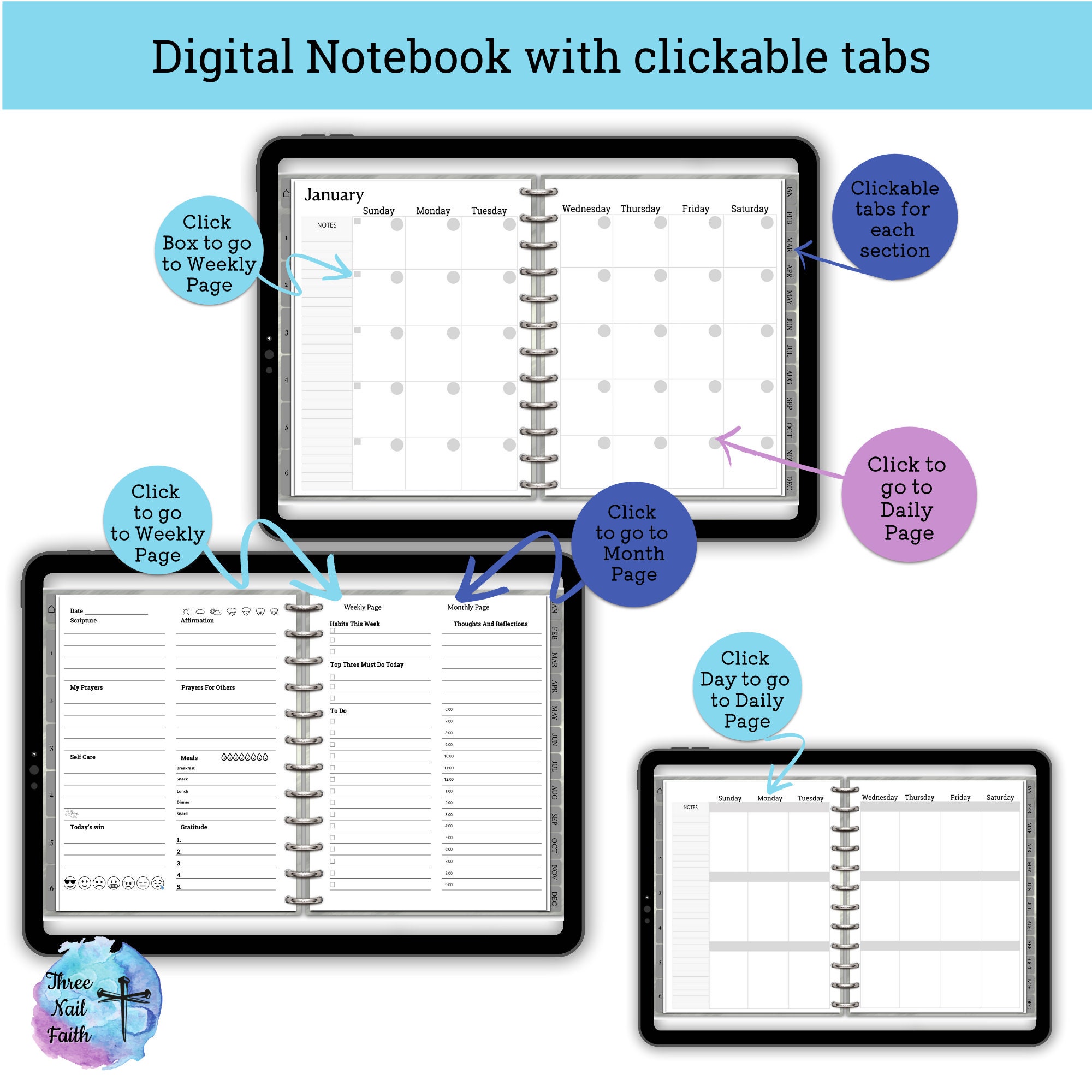Undated Digital Planner, Minimalist Planner, Faith Planner, Hyperlinked ...