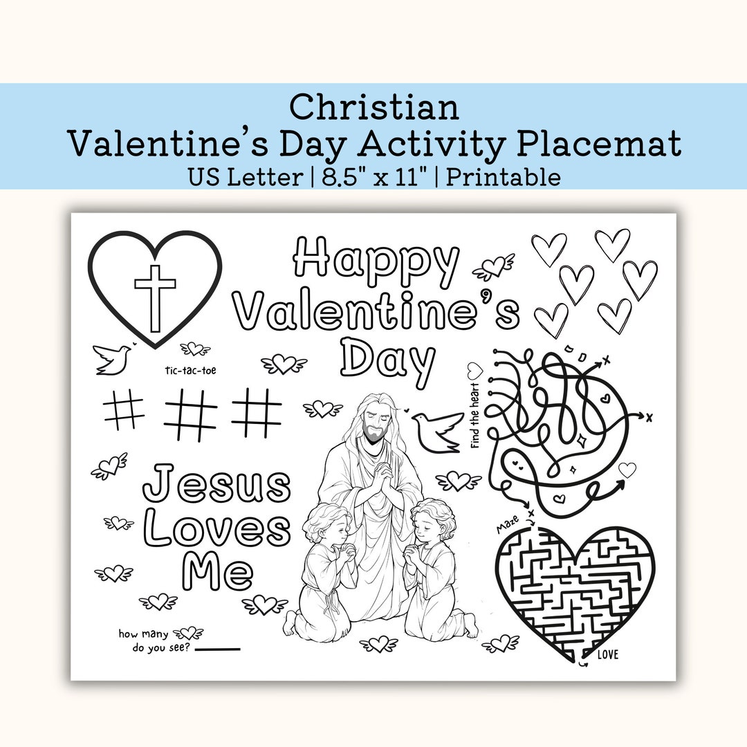 Printable Christian Valentine Activity Mat, Jesus Loves Me, Valentine ...