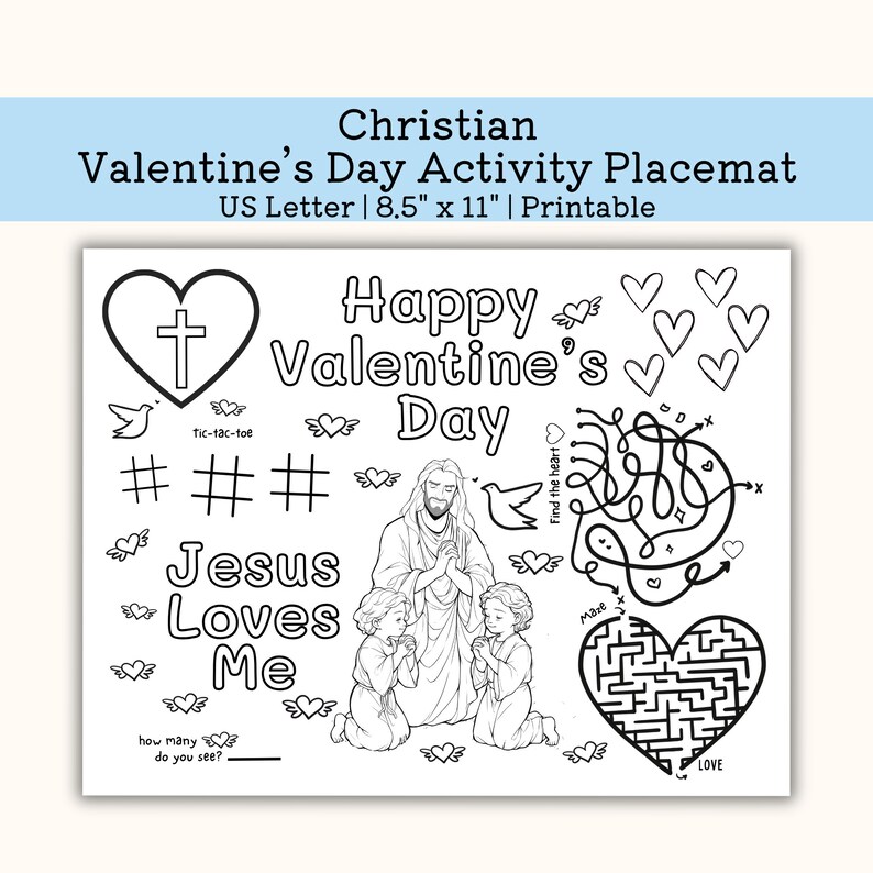 Printable Christian Valentine Activity Mat, Jesus Loves Me, Valentine ...