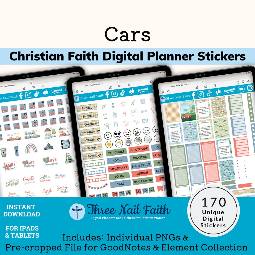 Cars Digital Planner Sticker Set, Faith Bible Verse, Car Christian ...