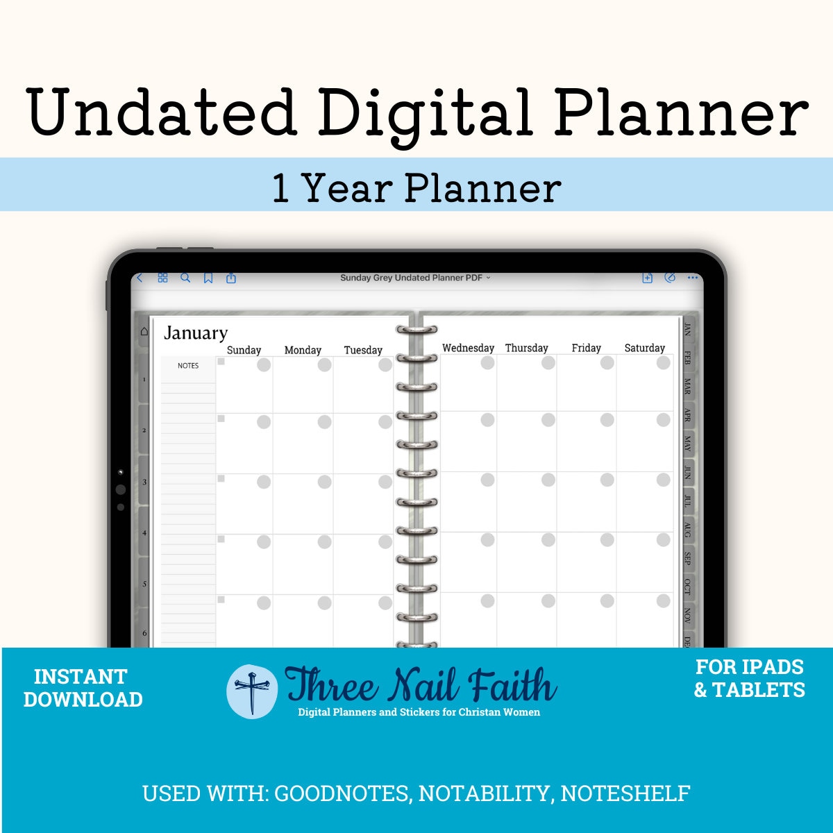 Undated Digital Planner, Minimalist Planner, Faith Planner, Hyperlinked ...