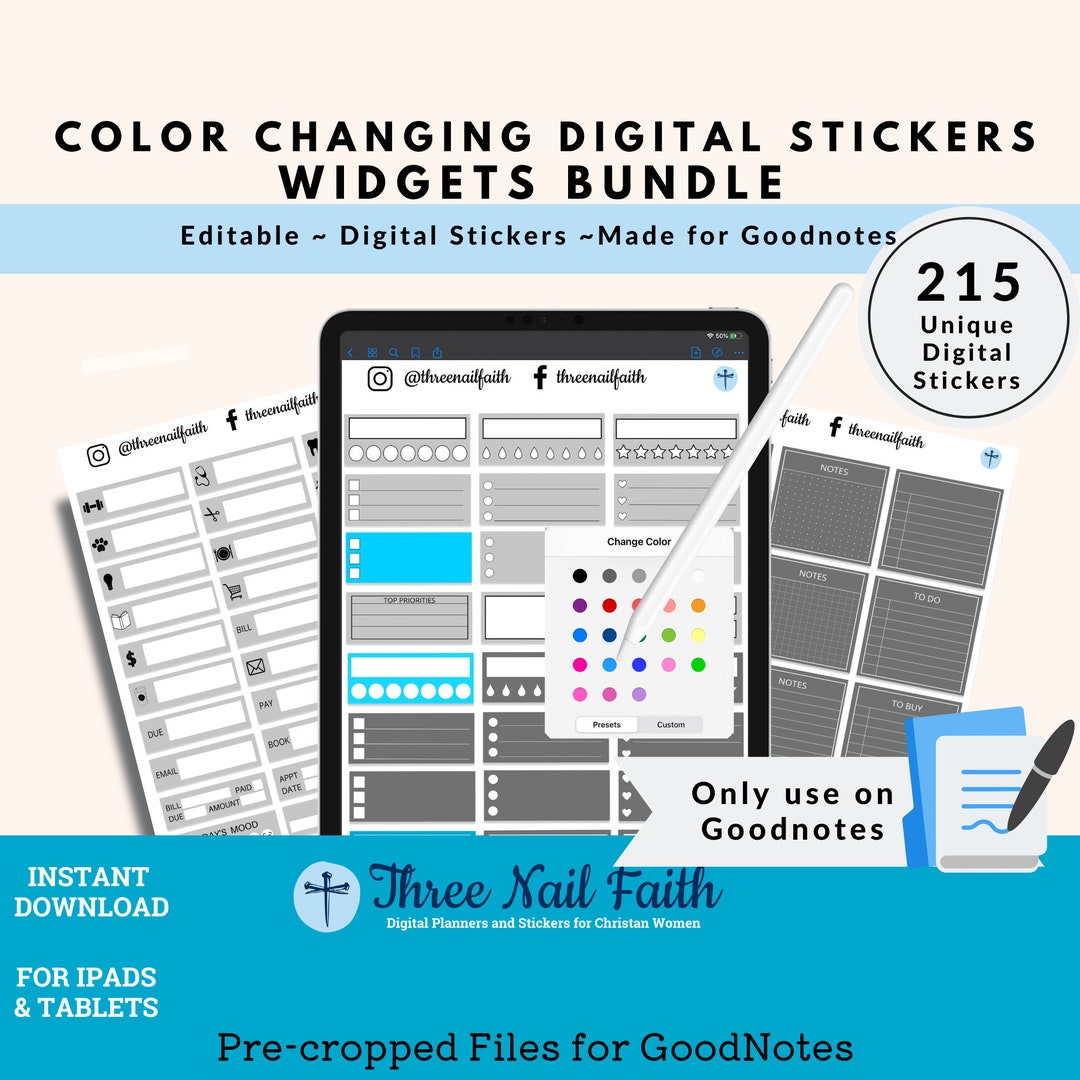 Color Changing Digital Widget Stickers for Goodnotes, Editable Pre ...