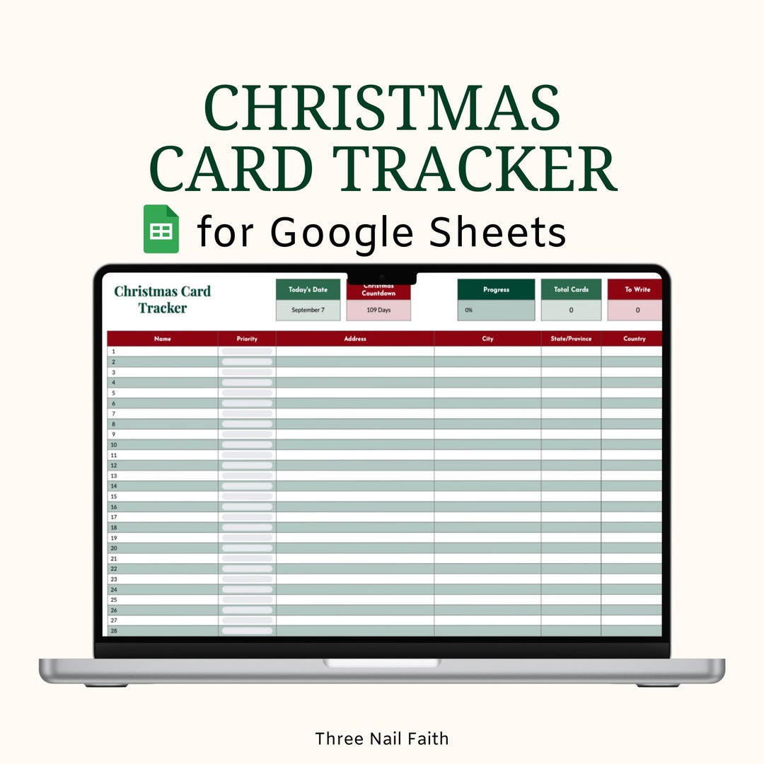 Christmas Card Tracker Google Sheets Spreadsheet, Christmas Card List ...