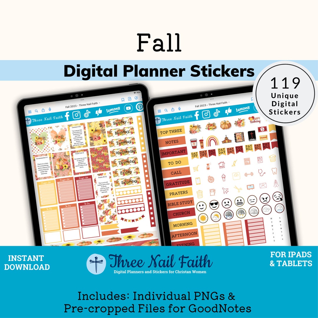 Fall Pumpkin Digital Planner Sticker Set, Autumn Theme, Faith Bible ...