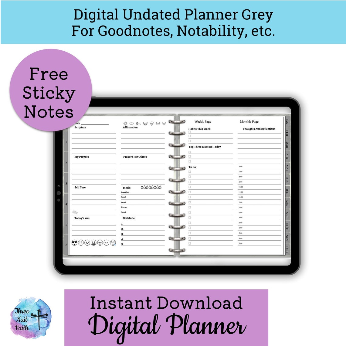 Undated Digital Planner Minimalist Planner Faith Planner - Etsy
