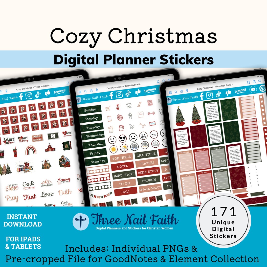 Christmas Digital Planner Sticker Set, Faith Bible Verse, Nativity ...