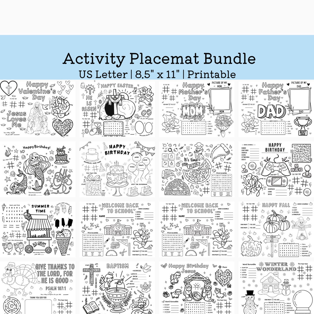 Printable Activity Placemat Bundle , Kindergarten Worksheet, Toddler ...