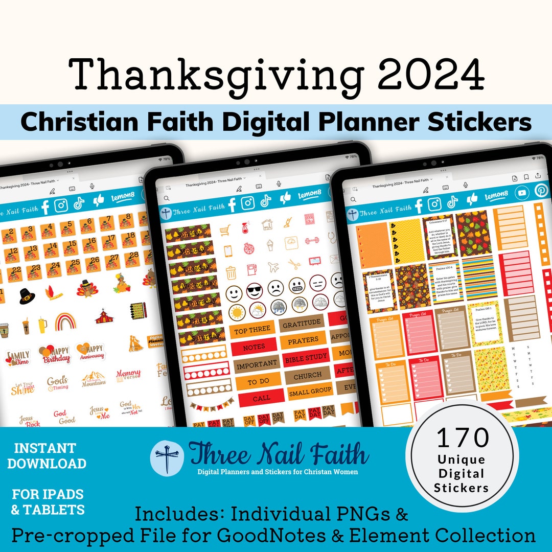 Thanksgiving 2024 Digital Planner Sticker Set, Faith Bible Verse ...